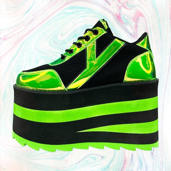 YRU | Shoes | Karazii Platform Sneakers In Black Green | Poshmark